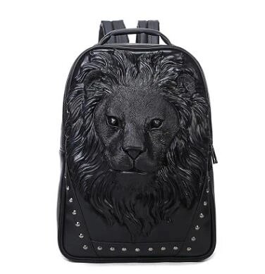 Модный рюкзак для женщин и мужчин, женский рюкзак с 3D принтом льва, заклепки, женские школьные ранцы для подростков, дорожная сумка черный