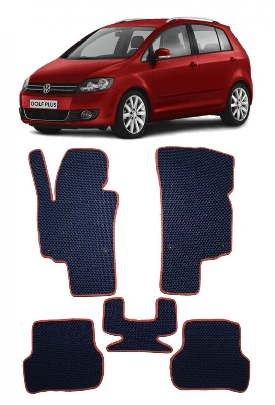 Ева коврики Volkswagen Golf V plus 2009 - 2014/ Ева ЭВА сота/ цвет Черный c серой окантовкой / EVA Smart / коврики в салон автомобиля Фольксваген