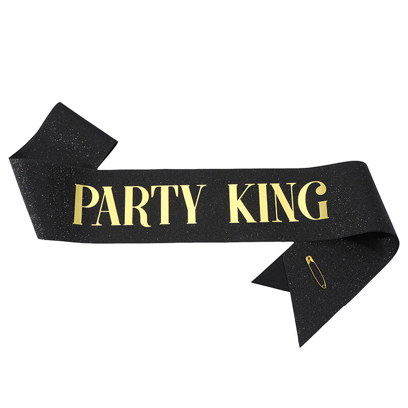Пояс "Королева вечеринки", с плечевым ремнем, блестящая ткань, черные золотые буквы KING