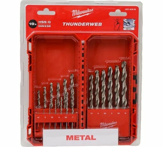 Набор сверел по металлу ТHUNDERWEB HSS-G, GEN III, 1-10 мм. (19 шт), Milwaukee 4932493869