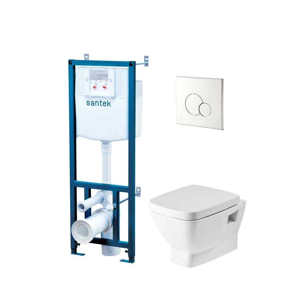 Комплект инсталляции с хромированной кнопкой Santek ПЭК и подвесным унитазом с крышкой с микролифтом Нео 1. WH50.1.543