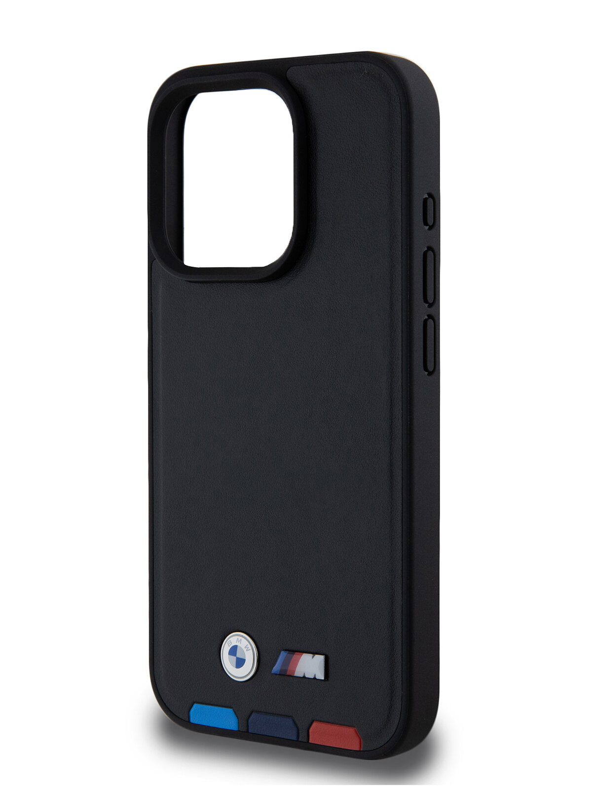 BMW для iPhone 15 Pro чехол M-Collection PU Hot stamp tricolor Hard Black (MagSafe)