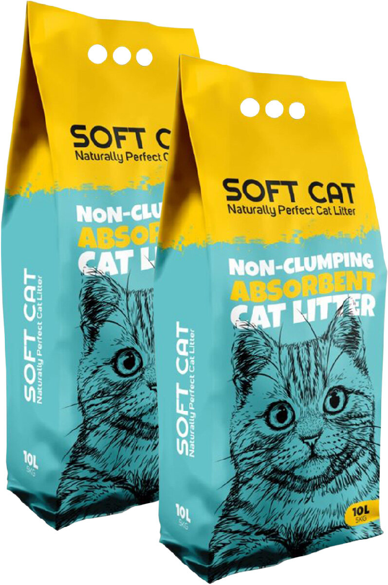 SOFT CAT NON-CLUMPING ABSORBENT наполнитель впитывающий для туалета кошек без запаха (10 + 10 л)