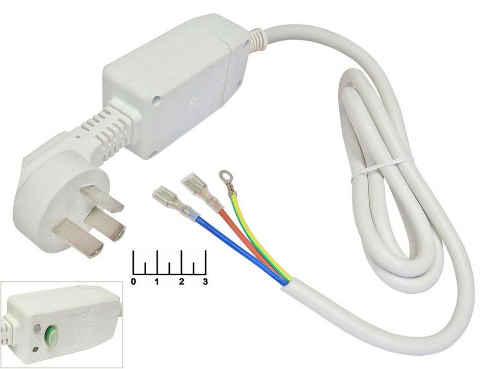 Шнур электрический с землей + УЗО 16A/10мA 1.2м (вилка угловая) Австралия