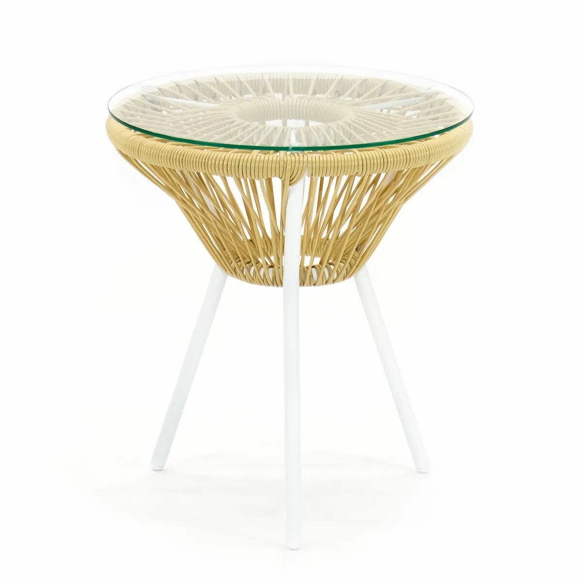 Кофейный стол KORNERA "Акапулько", каркас белый, искусственный ротанг бежевый