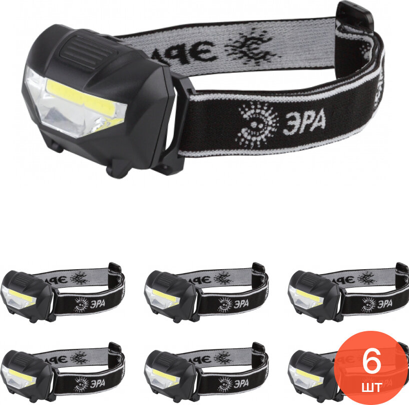 Фонарь налобный светодиодный ЭРА GB-501 Блэкджек, COB на батарейках 3xAAA, 3 режима 3Вт, Б0027817 / на голову (комплект из 6 шт)