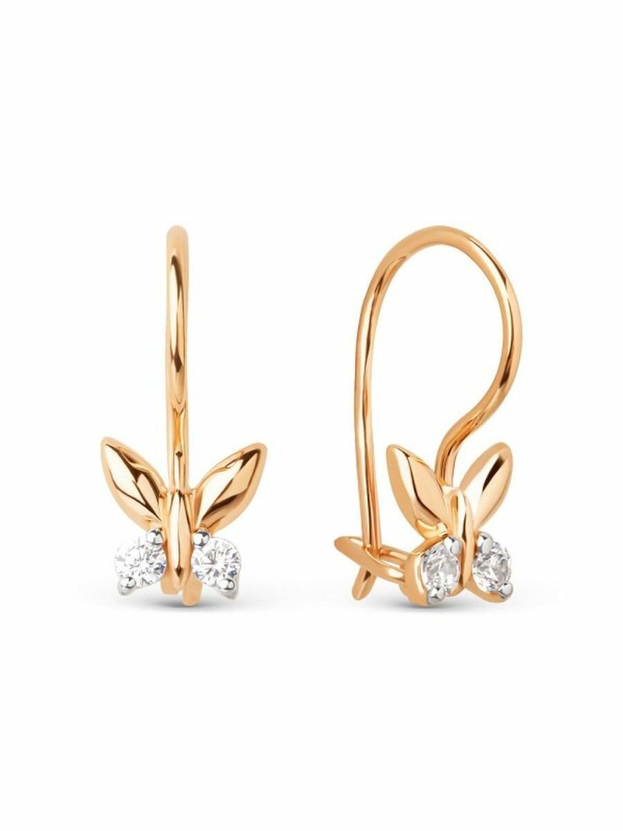 Серьги, красное золото, 585 проба, фианит
