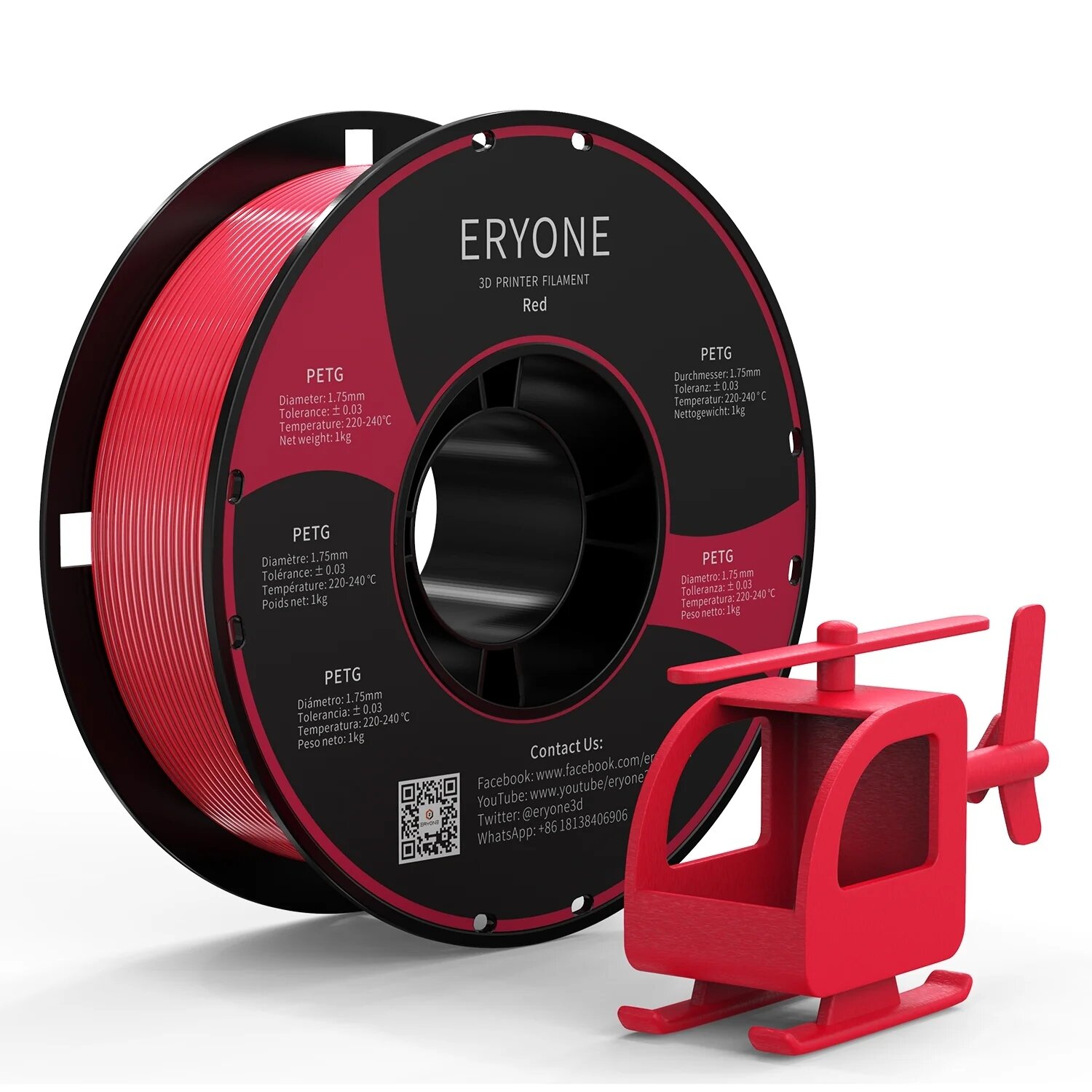 Petg standart пластик (филамент) для 3д принтера Eryone красный непрозрачный 1,75 мм 1 кг