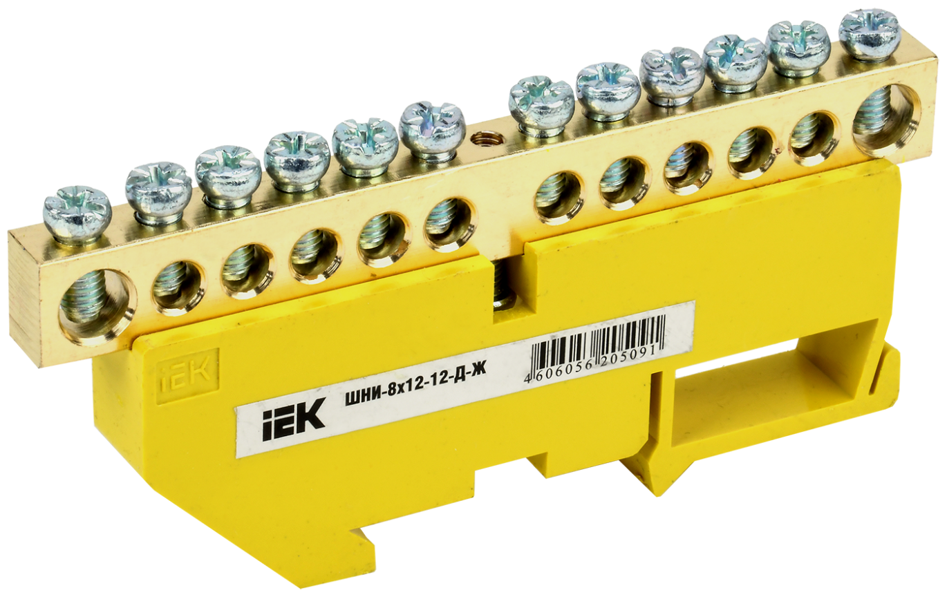 Шина PE "земля" на DIN-изол ШНИ-8х12-12-Д-Ж ИЭК YNN10-812-12D-K05