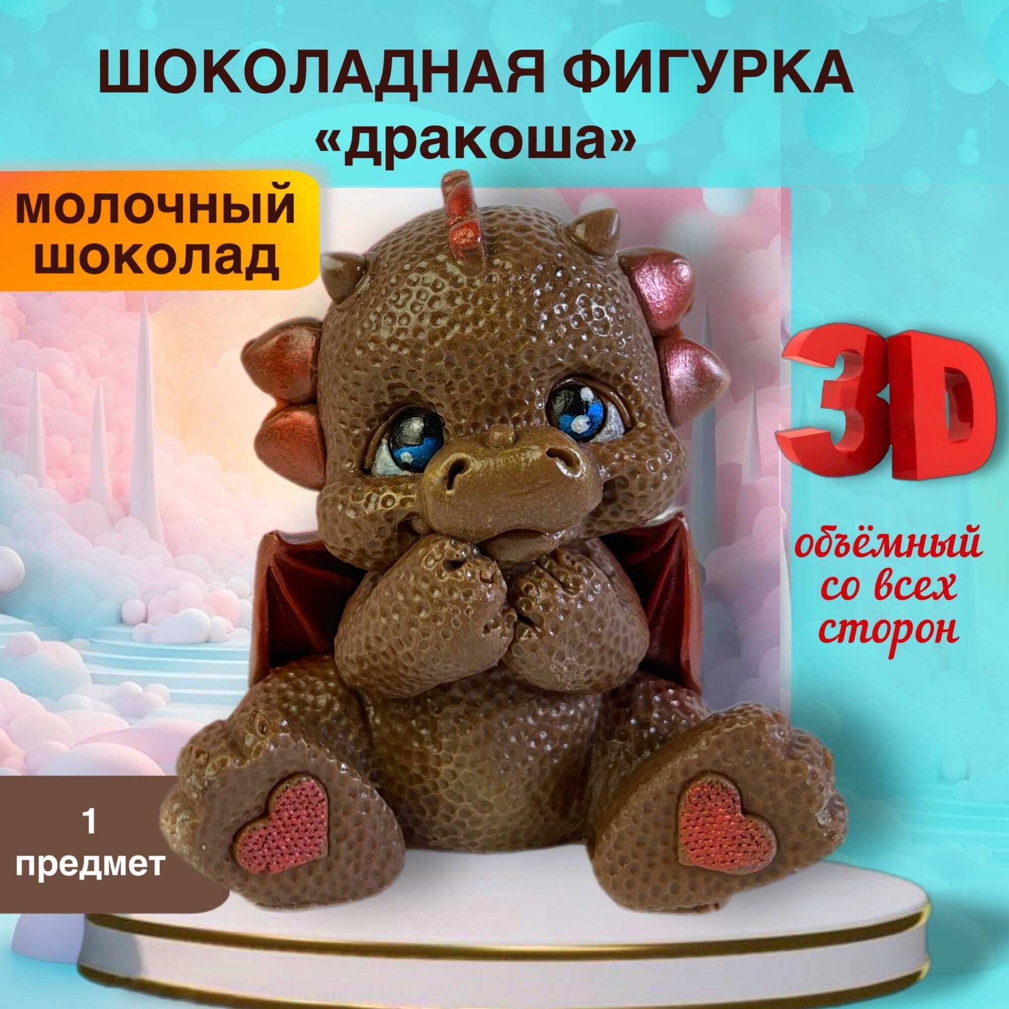 Фигурный шоколад "Суровый шоколад" Символ года дракон "Дракоша" молочная фигурка на торт
