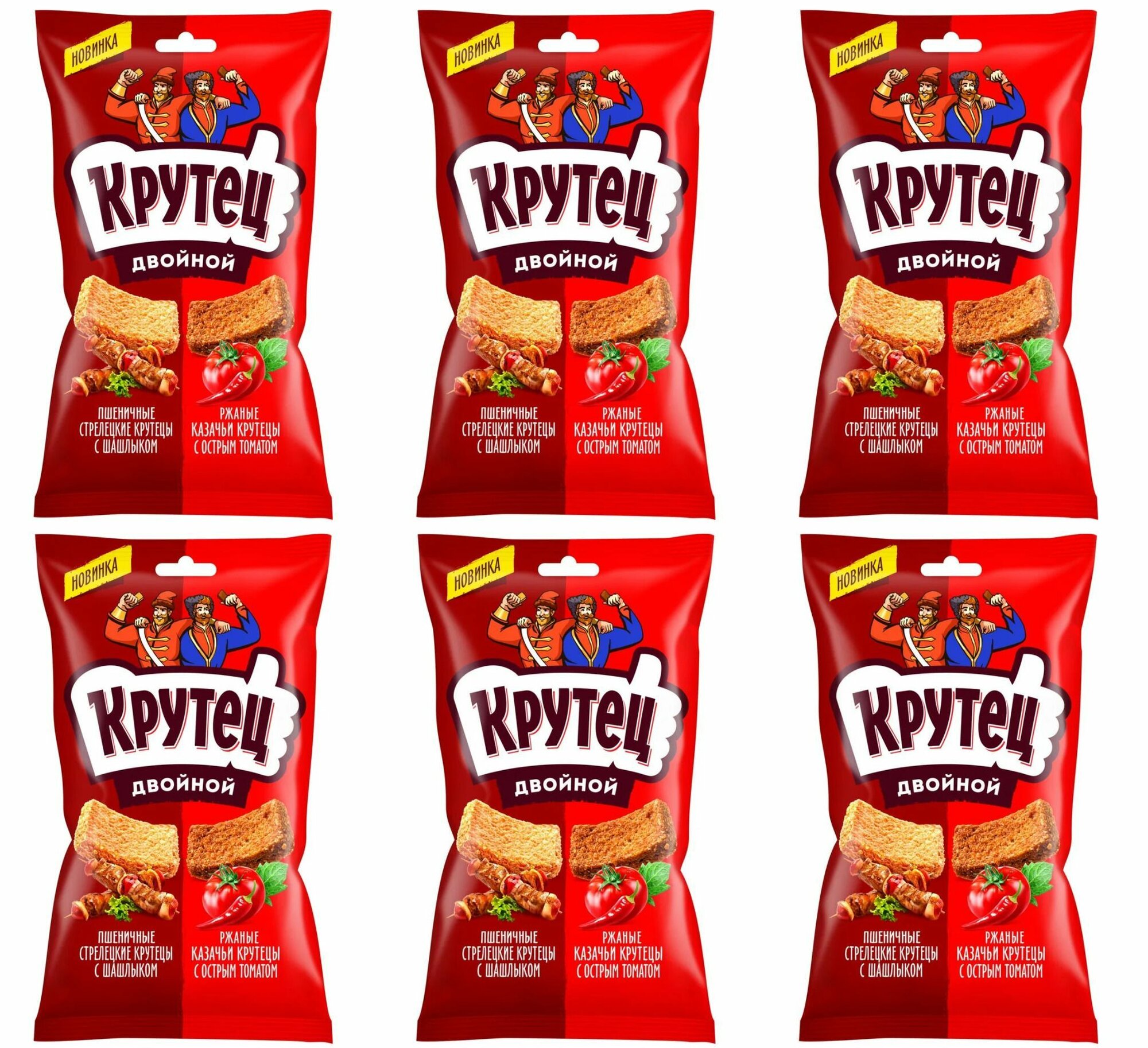 Крутец Гренки Двойной, шашлык и томат спайси, 100 г, 6 уп