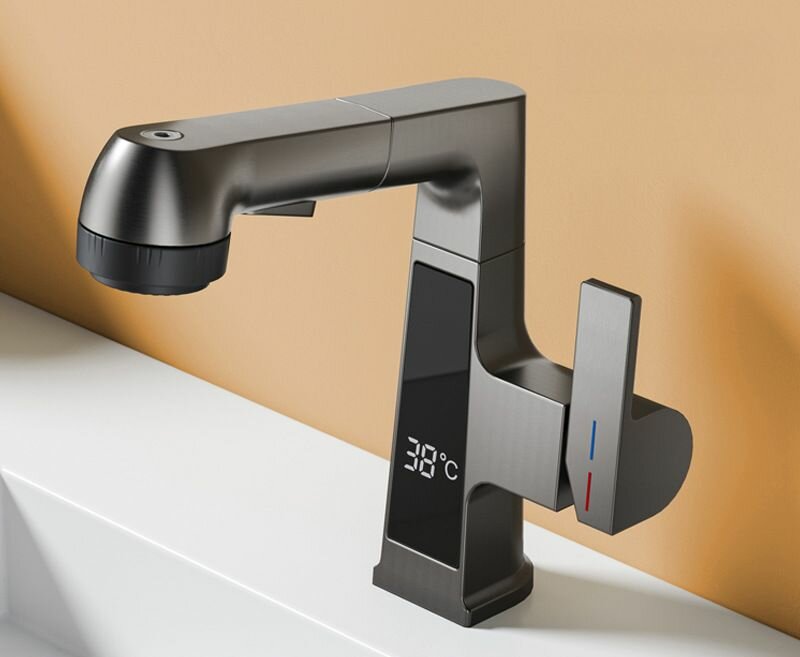 Смеситель для раковины OCAS с гибким изливом, цифровой дисплей, горячей и холодной воды, с выдвижным шлангом, многофункциональный, E-B36