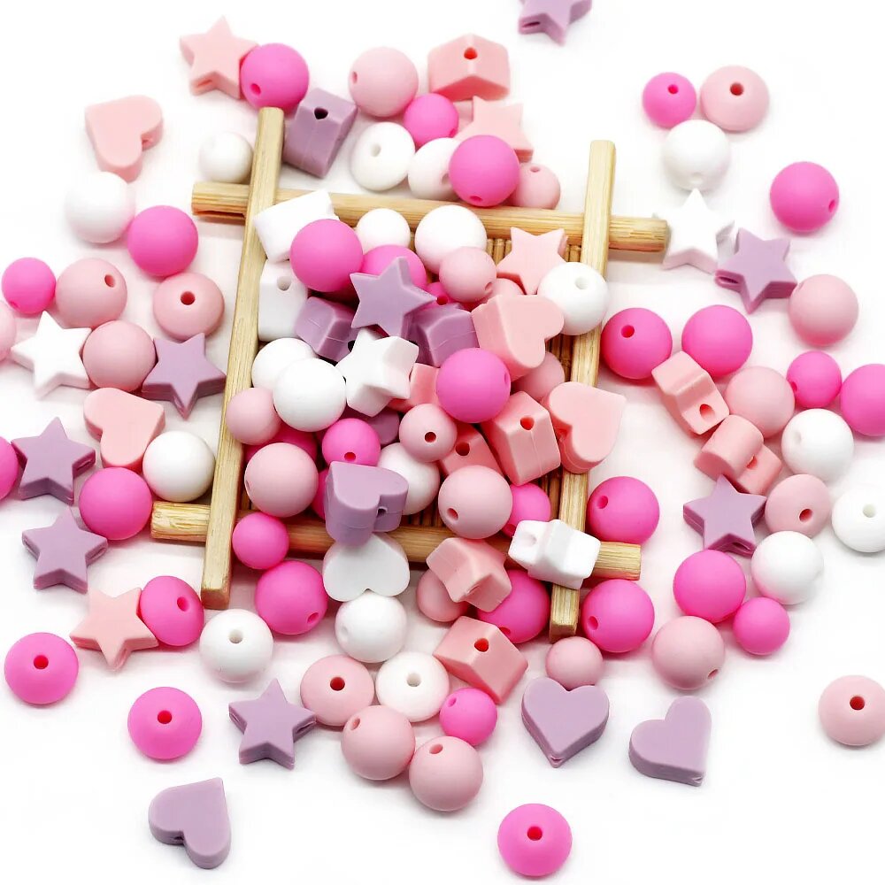 Cute-idea силиконовые бусины для прорезывания зубов 50 шт Розовый, XB1