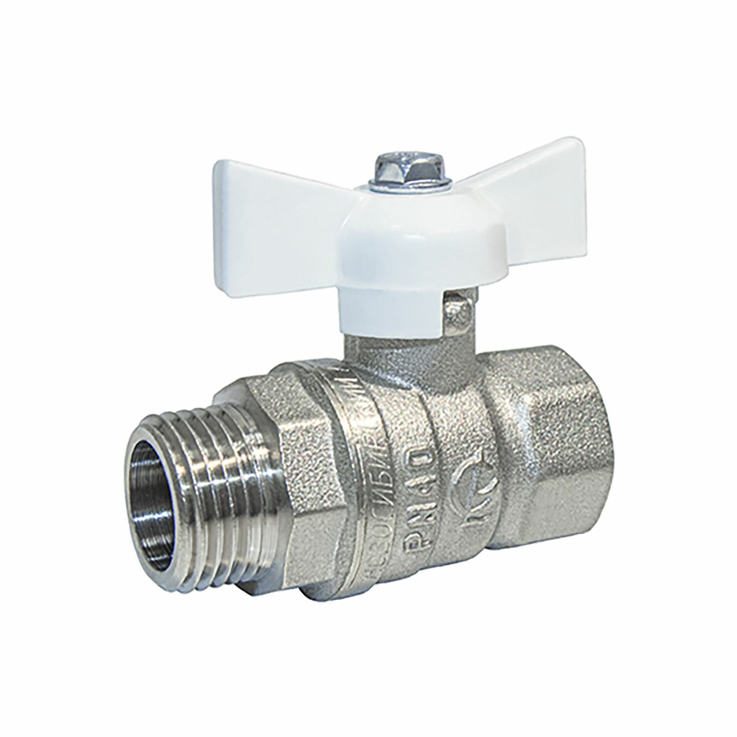 Кран шаровой 1/2' вн/нар бабочка белая 11б27п1 Стандарт 231 галлоп никель PN40