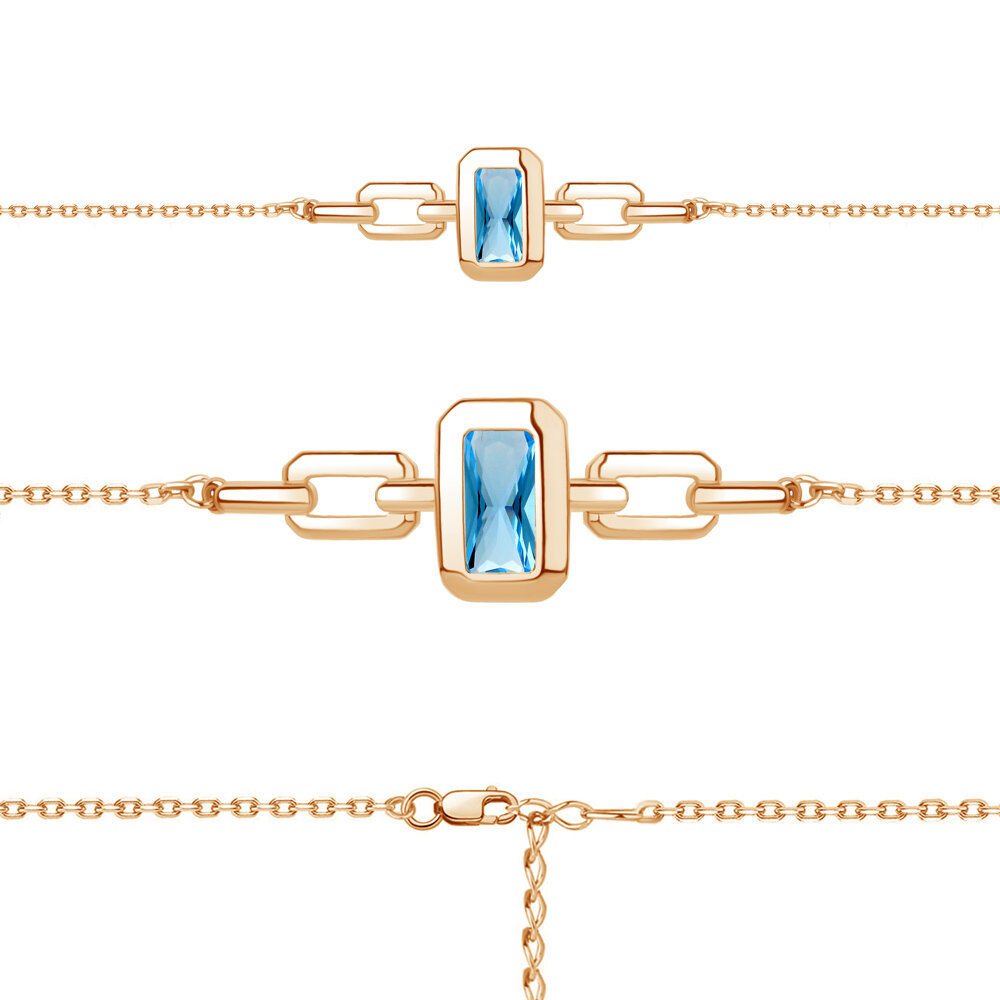 Браслет-нить, серебро, 925 проба, золочение, родирование, топаз синтетический