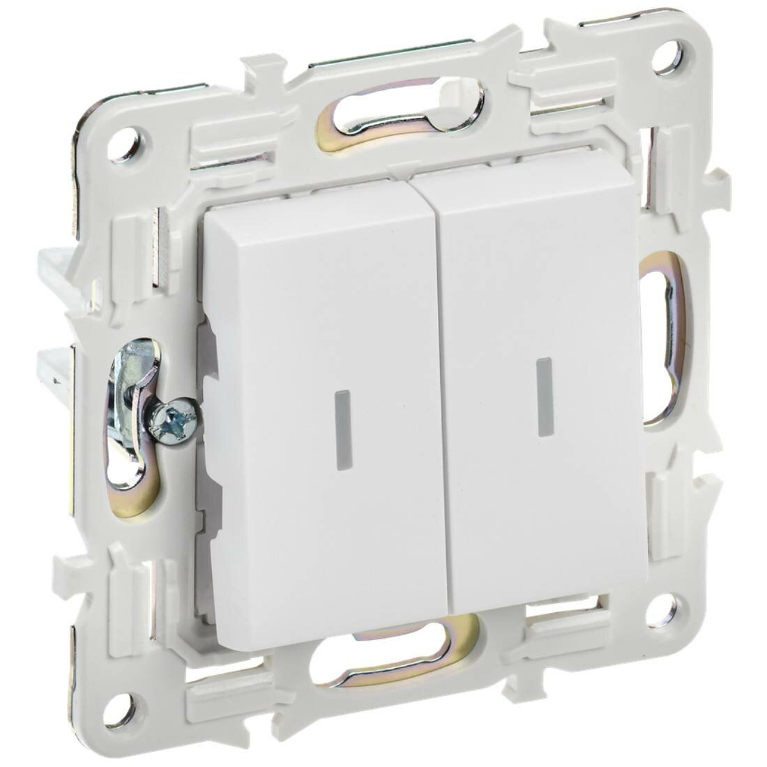 Механизм выключателя IEK SKANDY 2-клавишный с индикацией 10А арктический белый SK-V09W SK-V20-1-10-K01