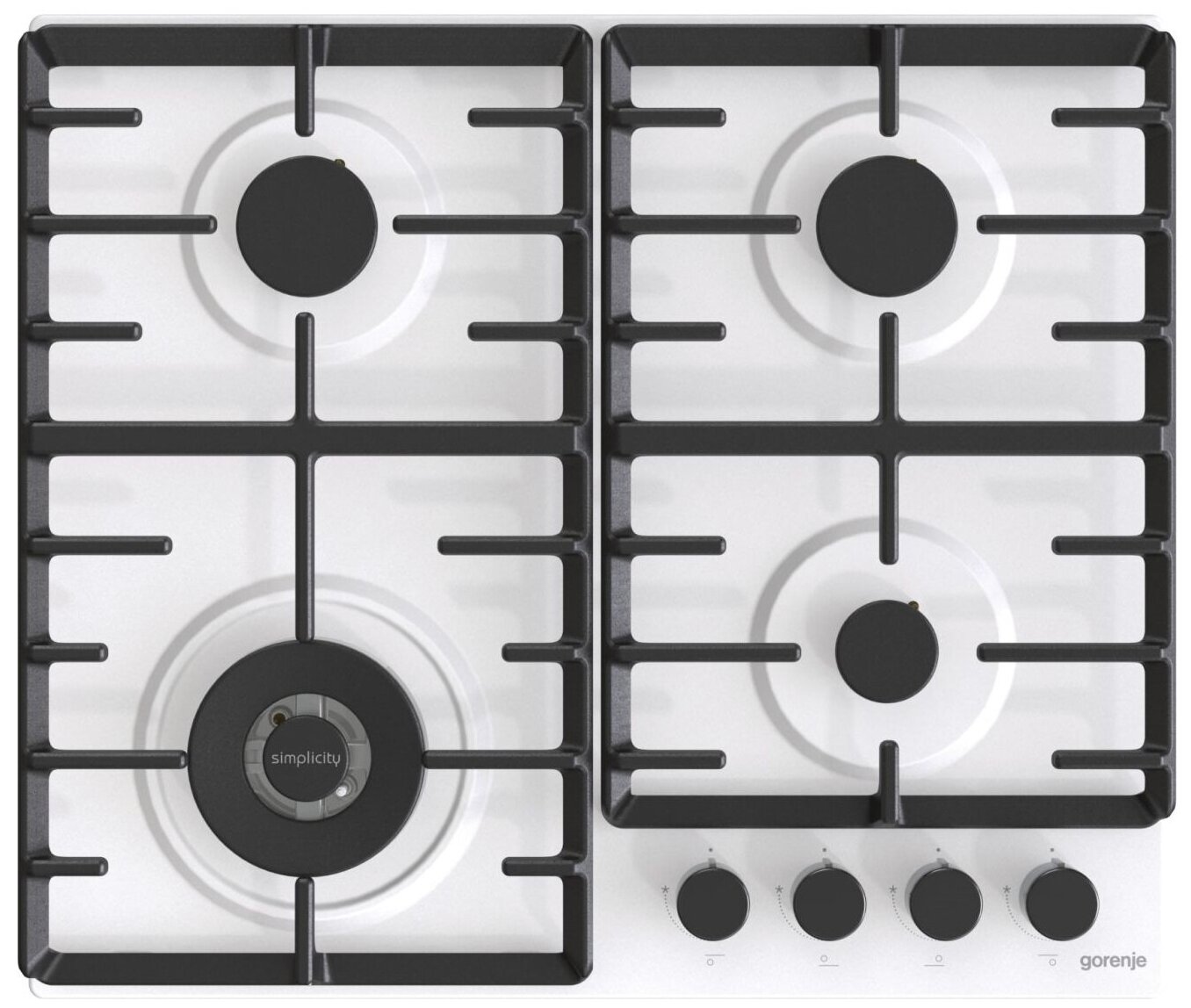 Варочная панель Gorenje GW642SYW, газовая, WOK, чугунные решётки, белая, 4 конфорки