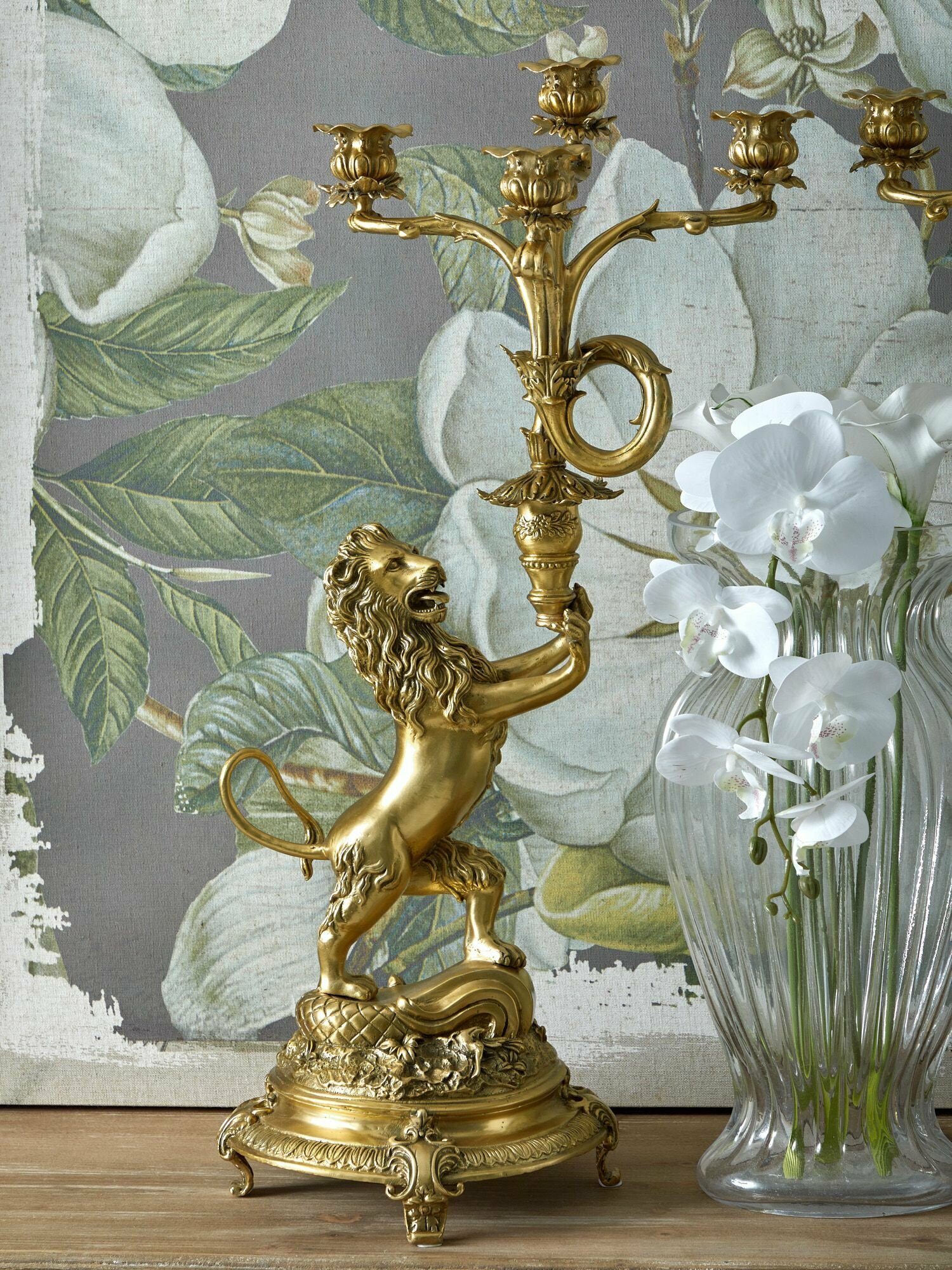 31G2288/BZ12623HA Канделябр Лев 36x28x74см, Бронза, золотистый, Glasar