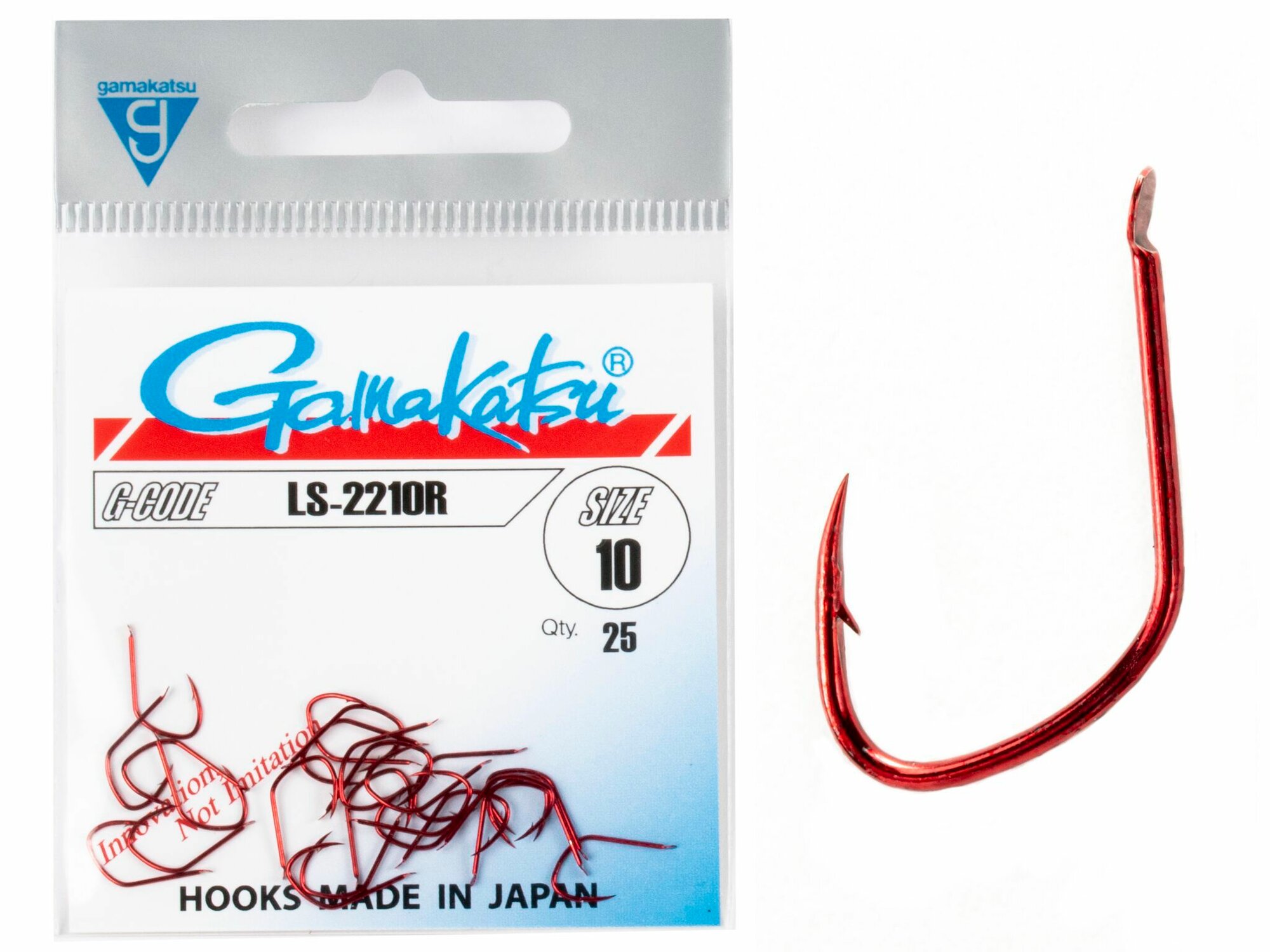 Крючки для рыбалки одноподдевные металлические набор на щуку и сома, Gamakatsu LS-2210R HOOKS RED разм. 10 25шт. по 1 упак, снасти карповые летние Япония