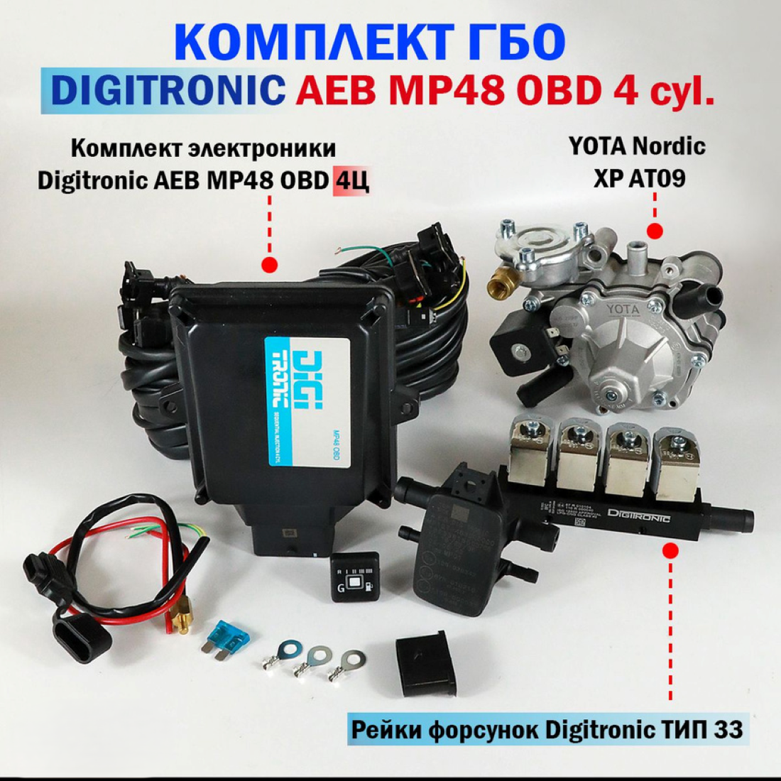 Комплект ГБО (4 цилиндра): AEB MP48 OBD, Nordic XP, Тип 33