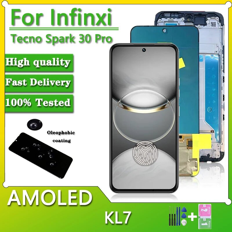 6,78 "AMOLED 120 Гц для Tecno Spark 30 Pro ЖК-дисплей с цифровым преобразователем сенсорного экрана в сборе для Tecno KL7 рамка дисплея TFT With Frame