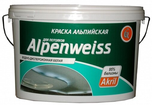 Краска Интерьерная Гермес ВД-АК-201 Alpenweiss 4кг на Основе Мела, Водно-Дисперсионная.