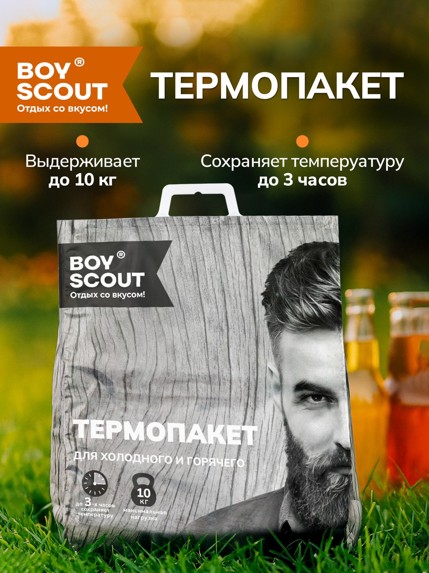 Термопакет BOYSCOUT 42x45 см с термоизоляцией, серая, максимальная нагрузка 10кг
