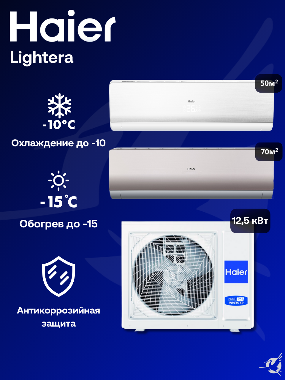Мультисплит-система Haier Lightera Super Match AS18NS6ERA-W + AS24NS3ERA-G / 5U125S2SN1FA на 50 + 70 м²