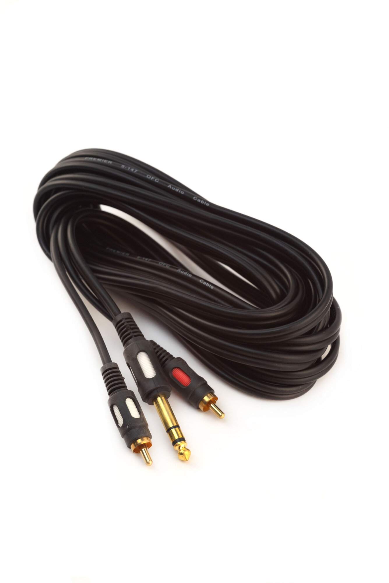 Кабель Jack 6.35мм штекер стерео - 2 x RCA штекер "позолоченный" 3.0 метра