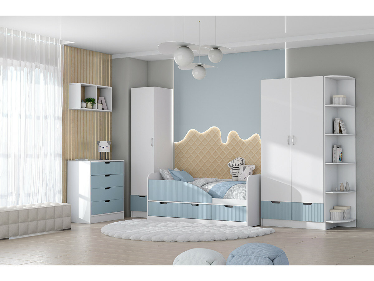 Детская комната МДФ, набор 9, Белый/Антарктида (Фрезеровка Полосы)