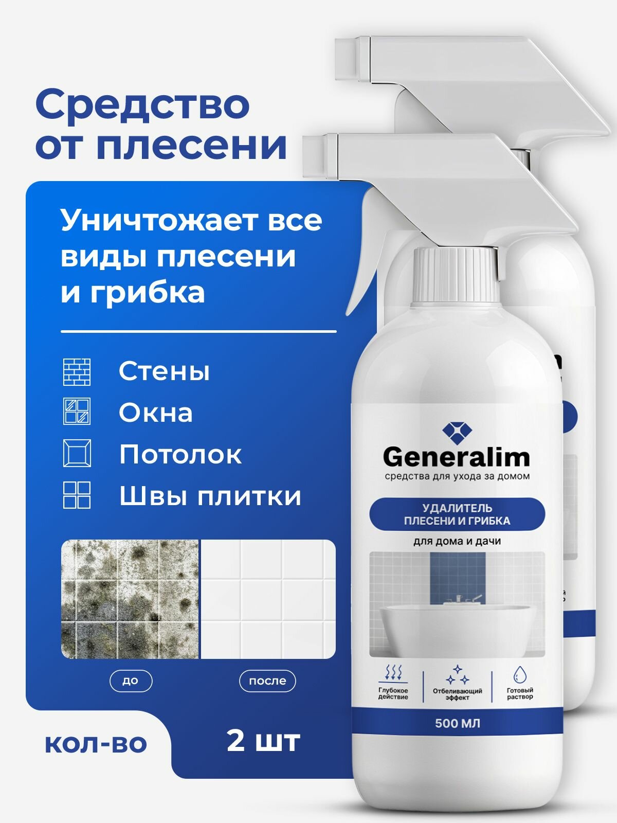 Средство от плесени и грибка для дома и дачи, 500 мл, набор из 2 шт.