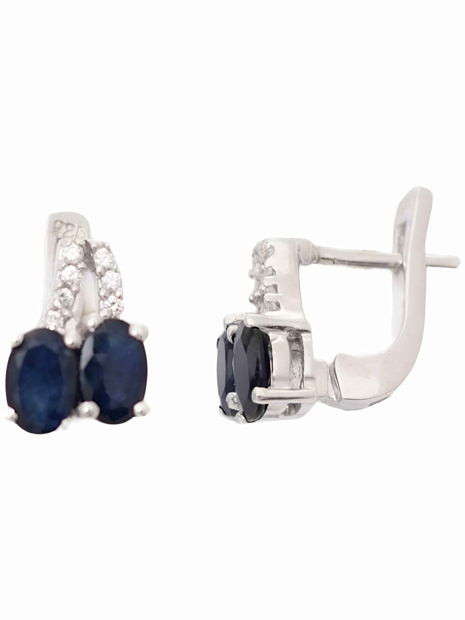 Серьги, серебро, 925 проба, родирование, сапфир, фианит