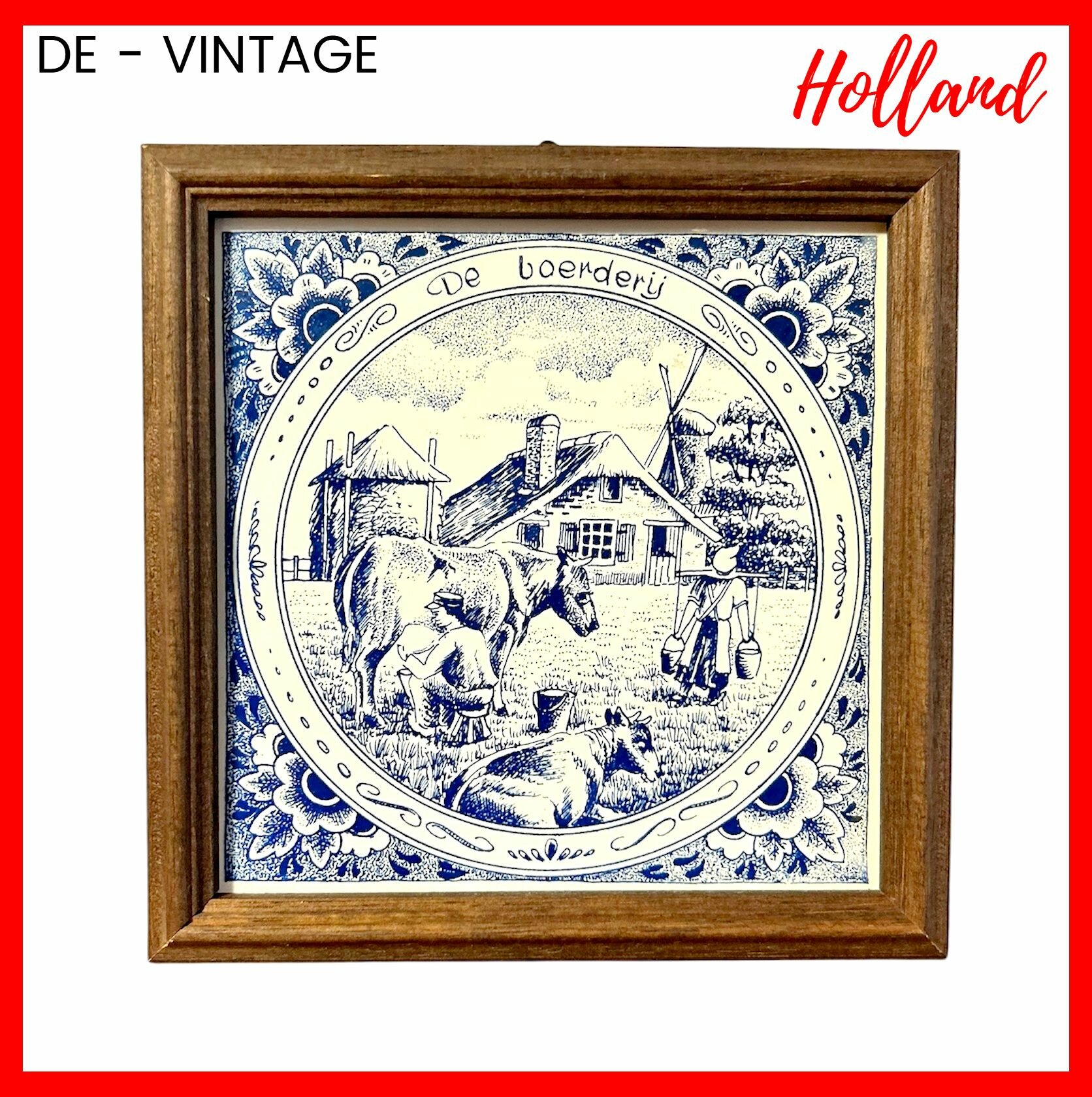 Изразец керамический Ферма, винтаж. Голландия