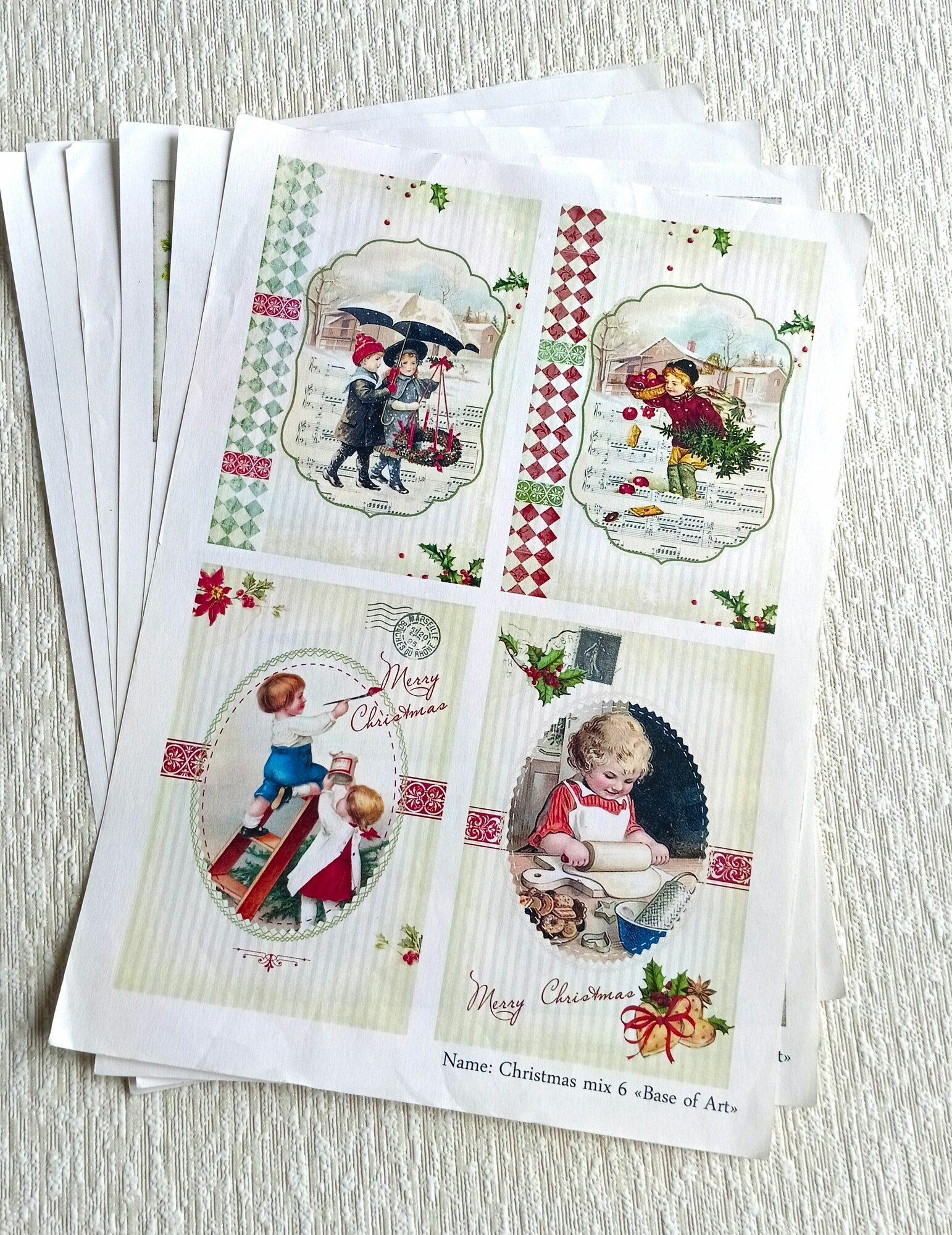 Набор бумаги для декупажа 6 листов А4,