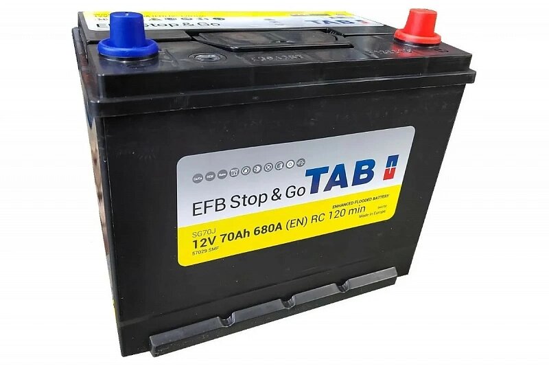 Аккумулятор автомобильный TAB EFB STOP&GO 70.0 Ah 680 A 212270, 57029 ОП (259x175x221) D26L 259x175x221
