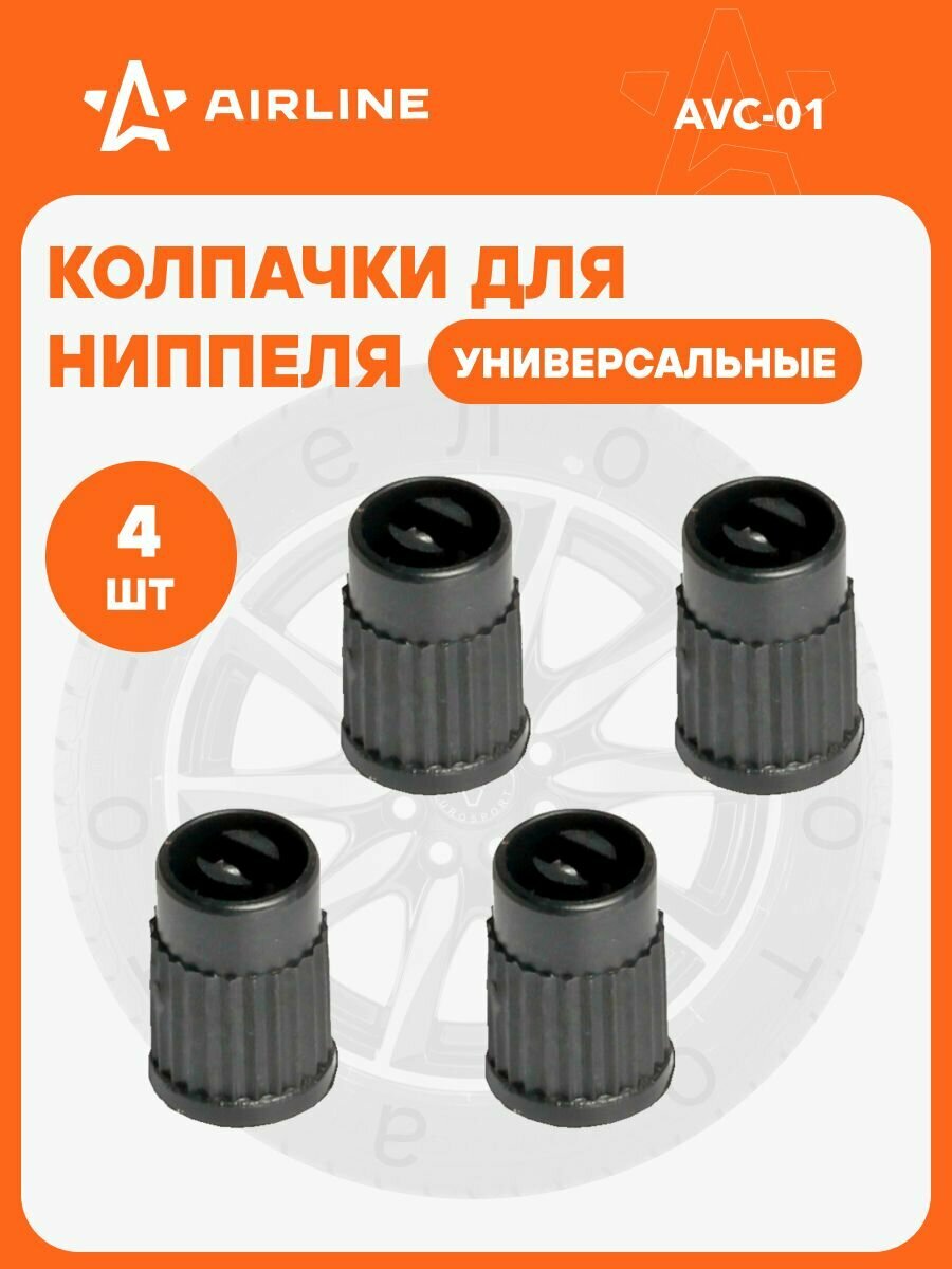 Колпачки 2 шт на ниппель 4 шт авто, мотоциклов, велосипедов, колясок, черный / колпачки на шинный вентиль с ключом пластик AIRLINE AVC-01