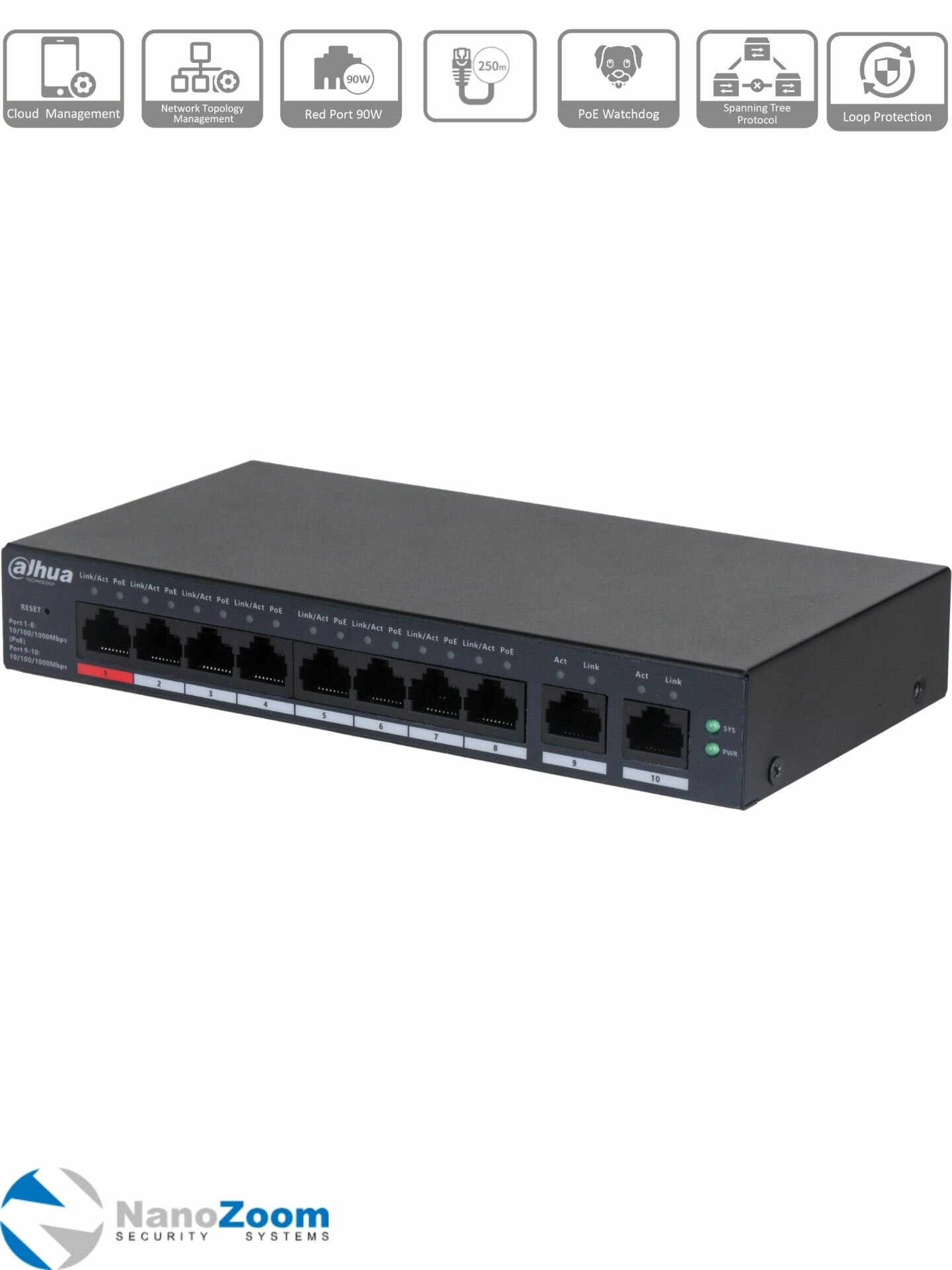 Dahua DH-CS4010-8GT-110 10-портовый управляемый коммутатор с 8 РоЕ до 110Вт