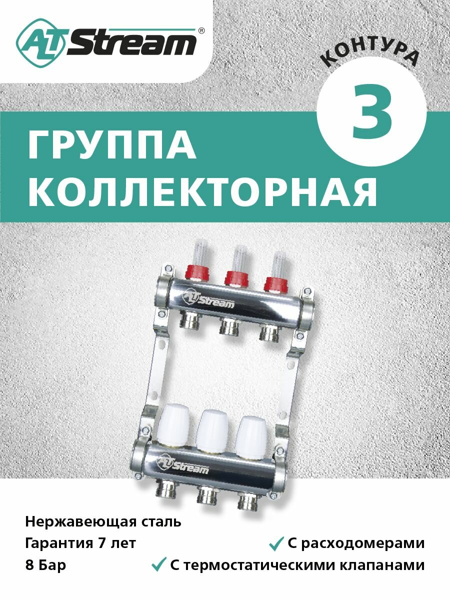 Коллекторная группа с расходомерами для теплого пола 1.1/4"х3/4" на 3 выхода