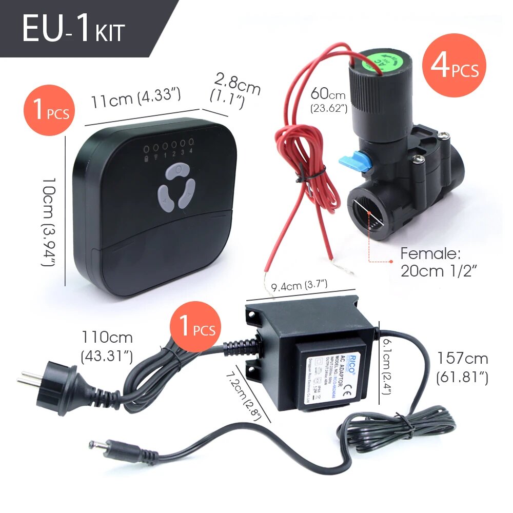Электромагнитный клапан для полива Tuya, 4 зоны, EU-1 Kit, A-1kit-EU