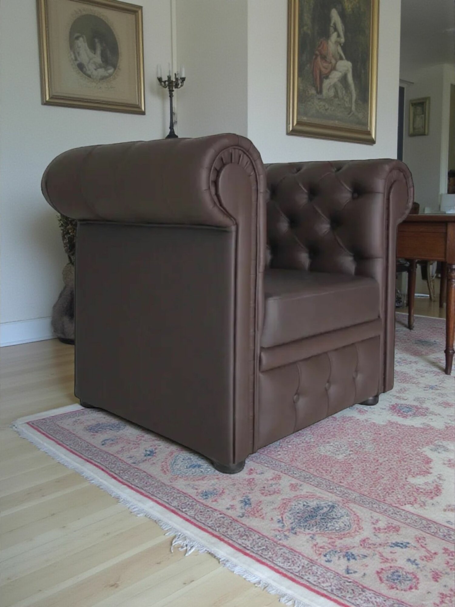 Кресло мягкое нераскладное Честер, КРЕСЛОВЪ33, экокожа PG BROWN коричневый, 100х85х75 см