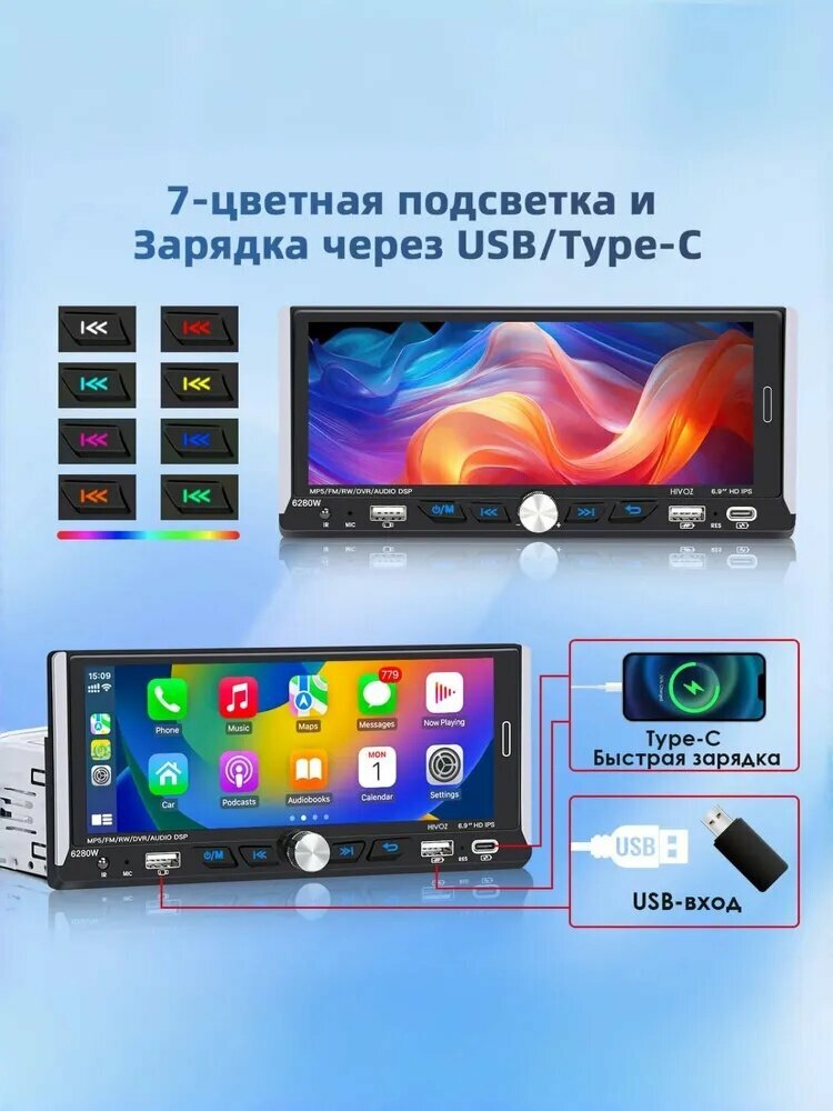 Xiaomi Автомагнитола, диагональ: 7", 1 DIN