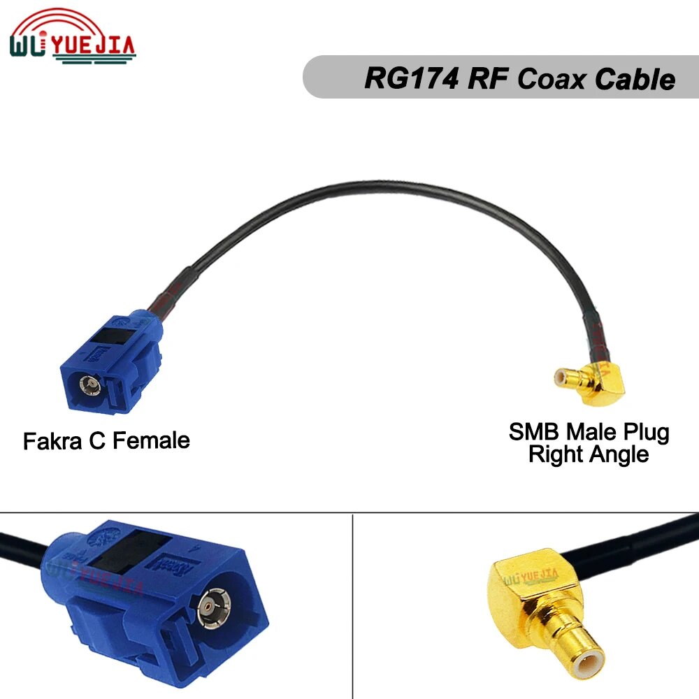 Коаксиальный кабель RG174 Fakra C - SMB 90° 10см