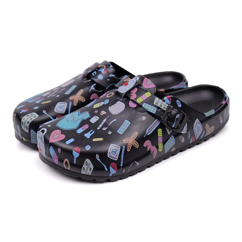 Медицинские сабо с мультяшным принтом YC-1 41, Черный, Black