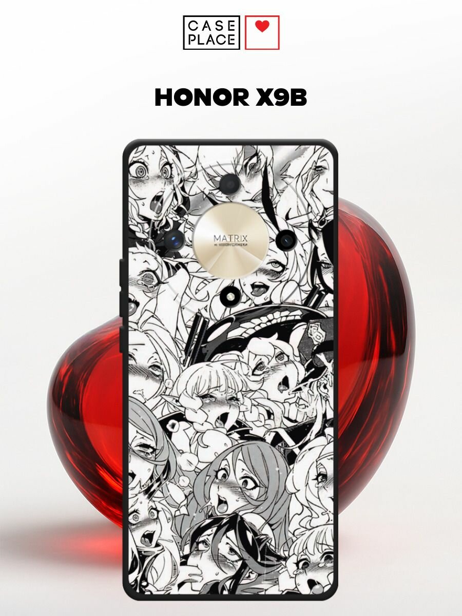 Черный матовый чехол на Honor X9B / Хонор X9B с принтом Ахегао манга тян