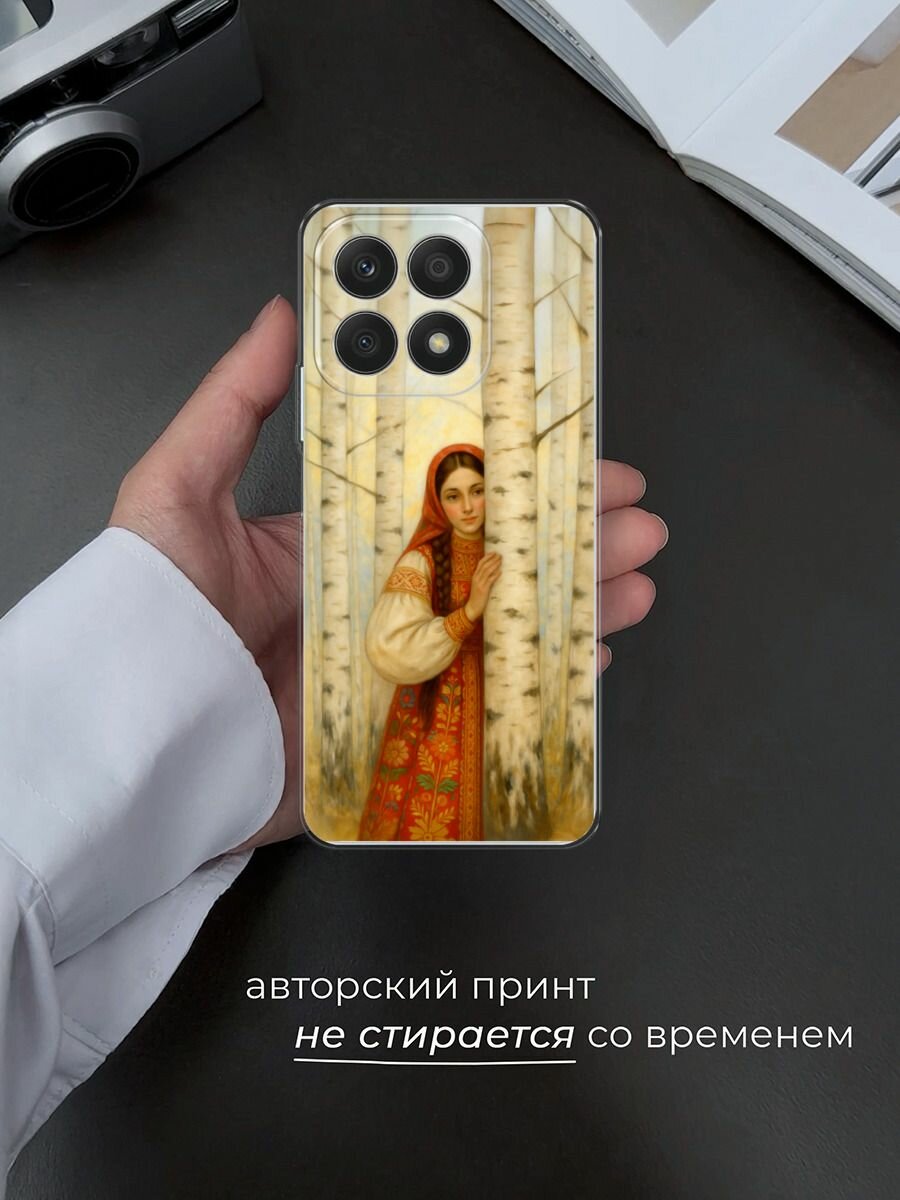Силиконовый чехол на Honor X8A / Хонор X8A с принтом Девушка у берез — фото 1