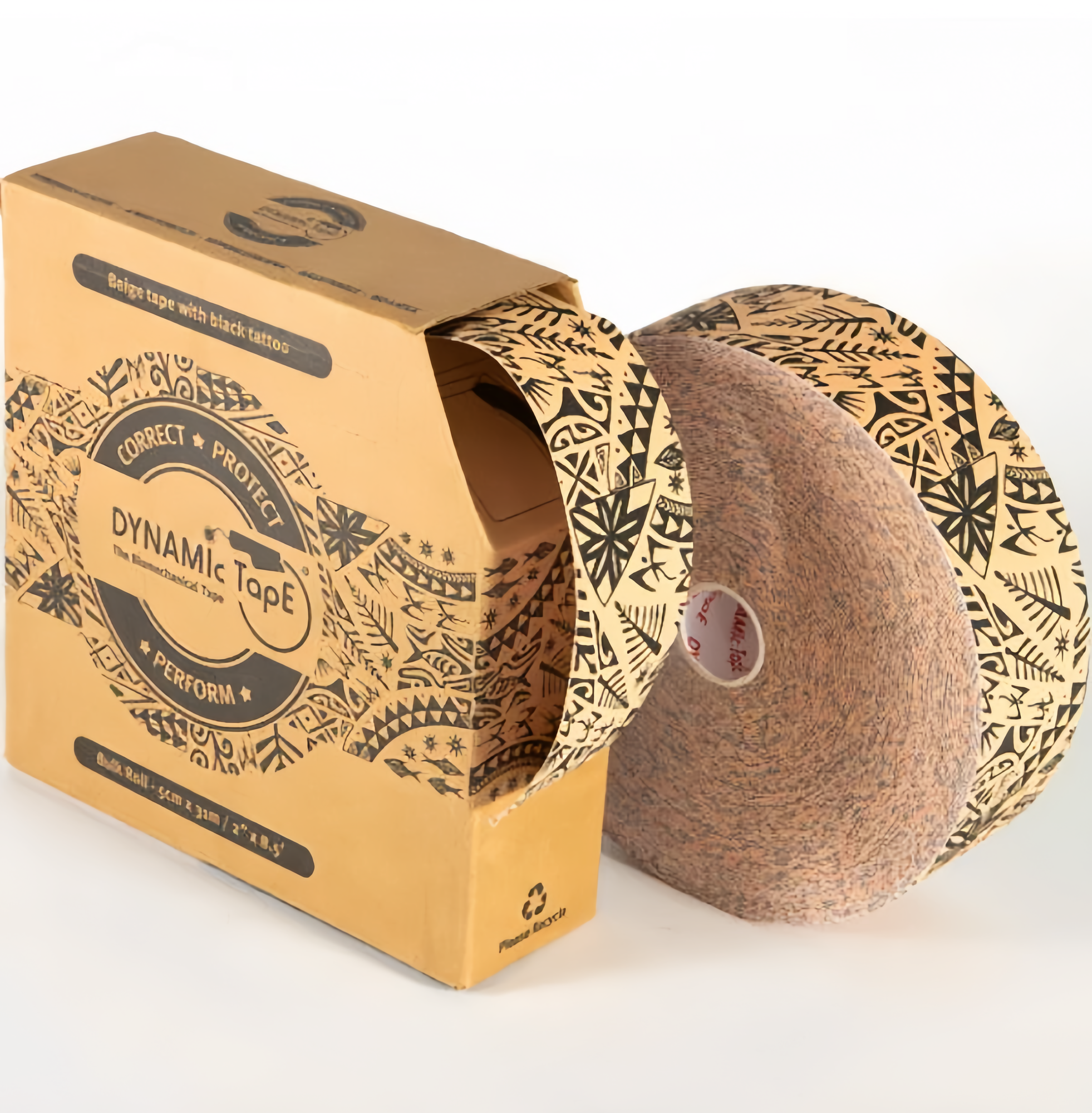 Биомеханический тейп Dynamic Tape 5см x 31м, Бежевый с черным тату