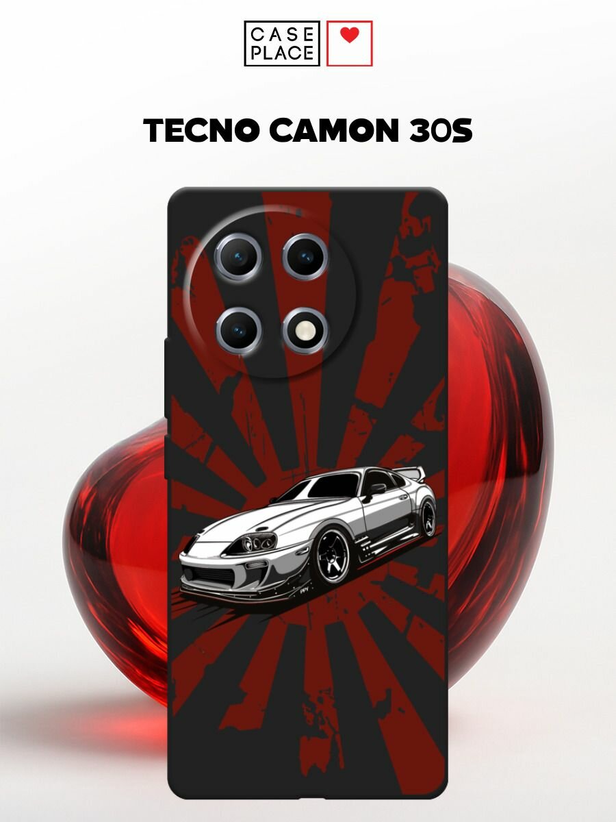 Черный матовый чехол на Tecno Camon 30S / Текно Камон 30S с принтом Спортивный автомобиль