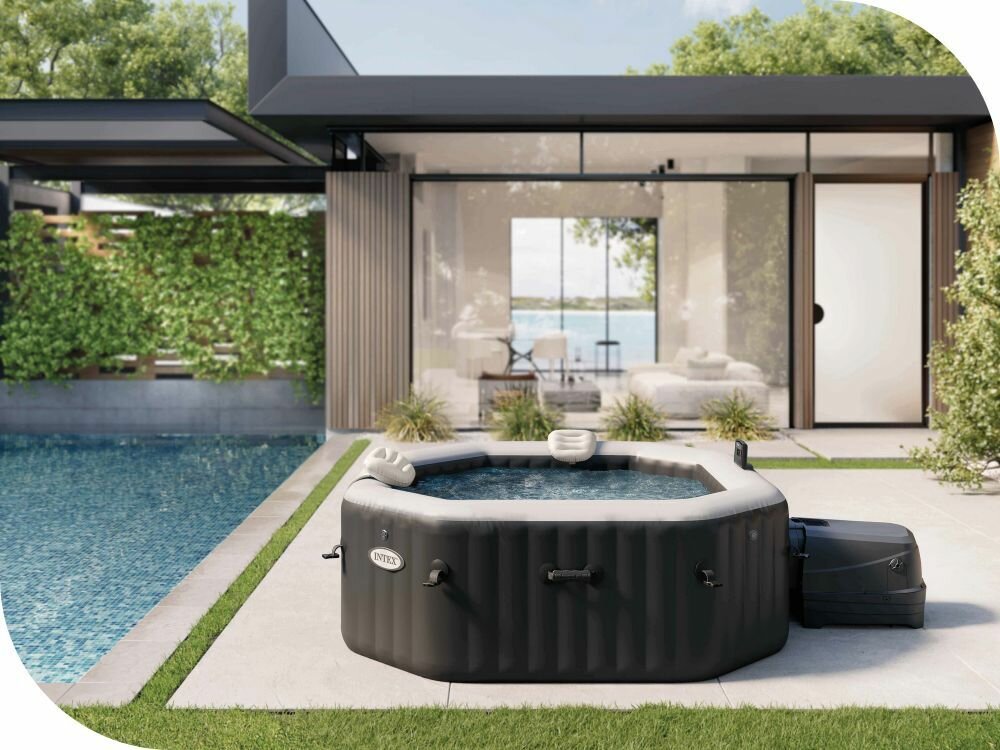 Надувной бассейн джакузи 180х180х71 Intex 28458 (диагональ 201, аэро+гидро) Надувной бассейн джакузи PureSpa Jet and Bubble Deluxe