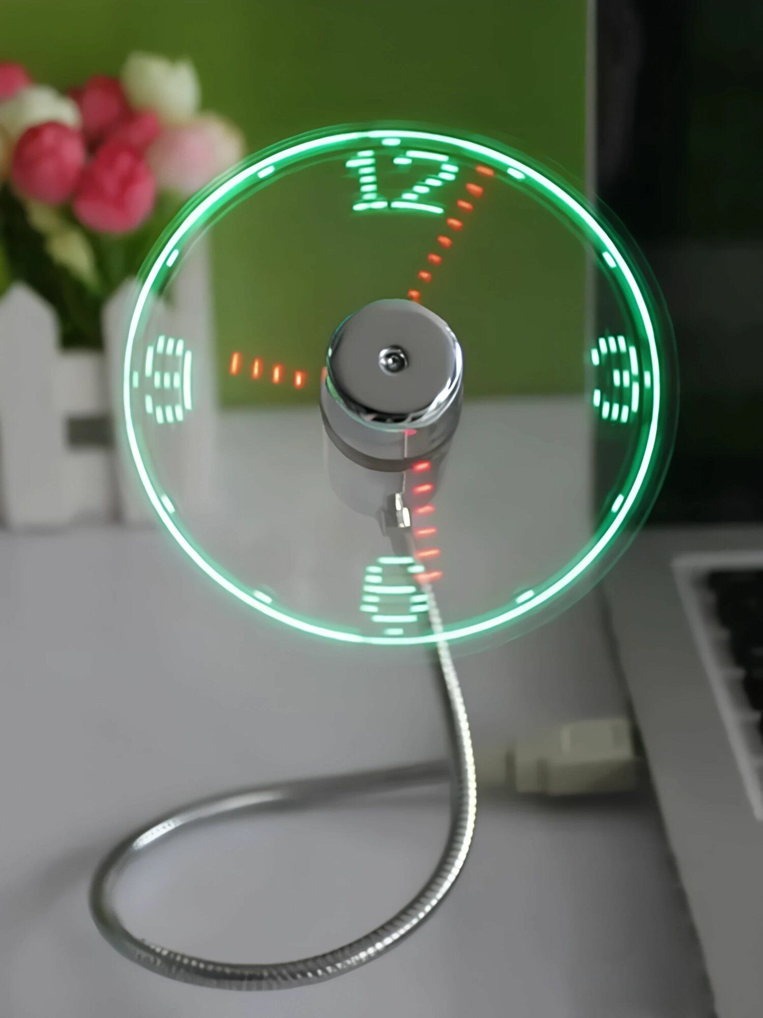 Мини вентилятор портативный с LED часами. Светодиодные часы. USB вентилятор гибкий