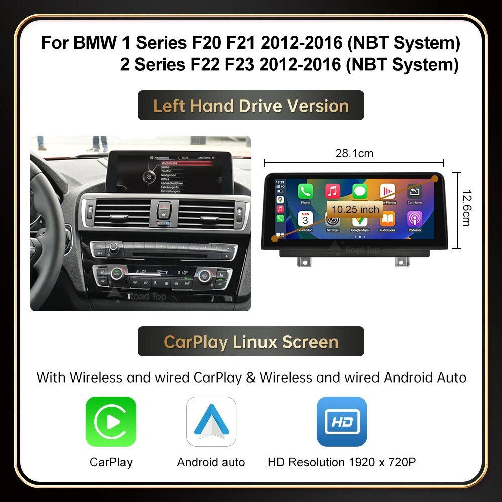 12.3' Ультратонкий сенсорный экран с беспроводным CarPlay и Android Auto, 10.25 LHD F20 NBT